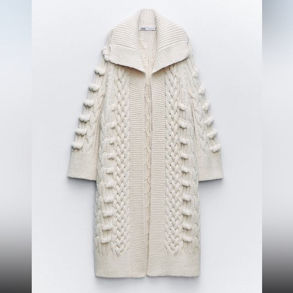Zara | Sweaters | Zara Textured Coat 3d Raised Cable Knit Chunky ...